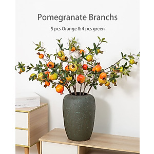 Smalldu Artificial Fall Flowers 5Pcs Pomegranate Branchs 30.7 inch for Home Decor Indoor (Not Include Vase)