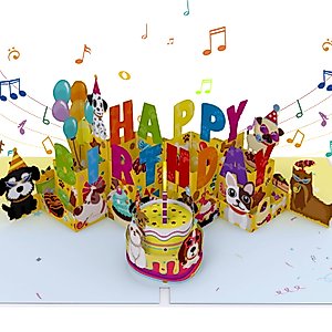 Ecloverlife Birthday Cards for Boys, Pop Up Blowable Musical Birthday Card with Lights for 3/4/5/6/7/8 Year Old Boys (Dogs)