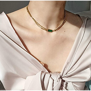 JA.S.JR 18K Gold Plated Emerald Choker Necklaces Chain Necklace Gold Statement Necklaces for Women