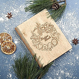 WOXTEED A5 Wooden Blank Recipe Book to Write in (7.5 x 6 inch) - Cook Book with 80 Sheets for Handwritten Recipes - Hardcover Family Kitchen Journal and Recipe Keeper (Brown)