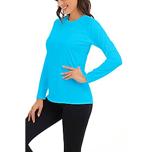 KINGFEN Women UPF 50+ Sun Protection Clothing Cozy Pastel Pullover Loose Long Sleeve Workout Tops for Women Uv Protection Outdoor Activities Shirt Running Shirts Women Ice Blue Medium