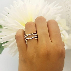 Dazzlingrock Collection 0.50 Carat (Cttw) Round White Diamond Chevron Double Enhancer Guard Wedding Ring for Women in 10K White & Rose Gold, Size 7