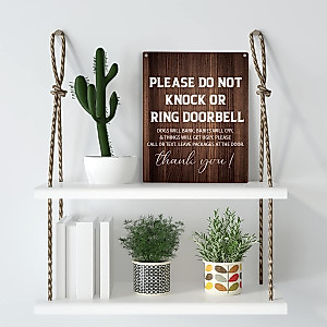 No Soliciting Sign for House Please Do Not Knock Or Ring Doorbell Ring Doorbell Wooden Hanging Sign No Soliciting Signs for Home No Soliciting Yard Sign for Door 10x8 Inches