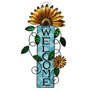 Door Decoration Metal Flower Welcome Sign Wall Hanging Decorations for Spring Summer Front Porch Door Hanger Rustic Home Indoor Outdoor Decor