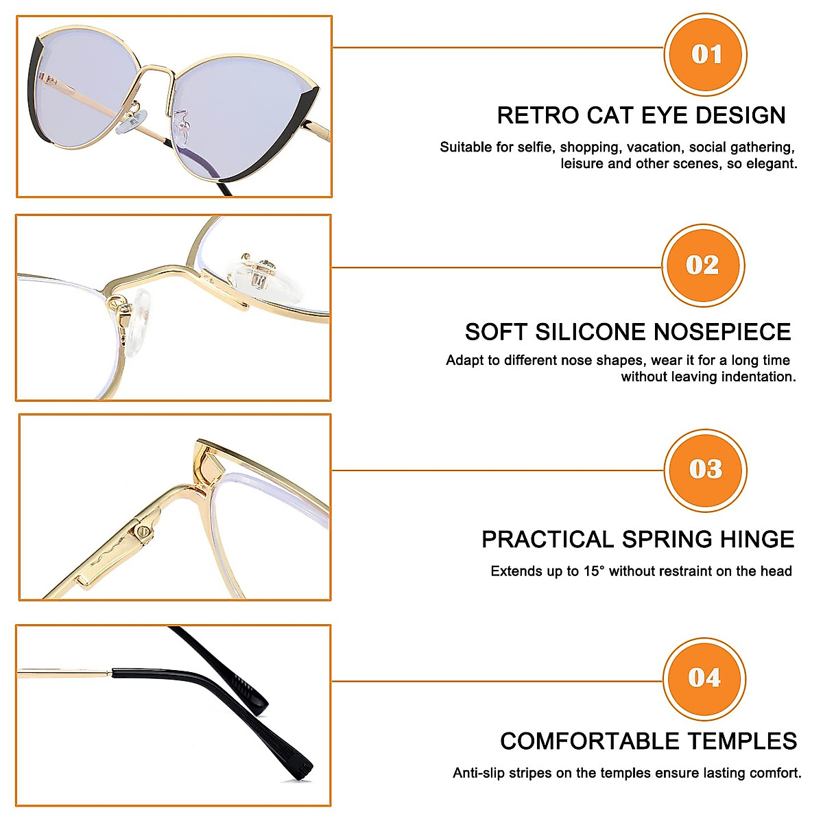 HJSTES Blue Light Blocking Glasses Women Trendy Cat Eye Metal Frame Computer Reading Eyewear(Black)