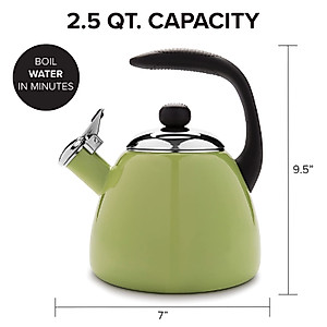 Farberware Bella Water Kettle, Whistling Tea Pot, Works For All Stovetops, Porcelain Enamel on Carbon Steel, BPA-Free, Rust-Proof, Stay Cool Handle, 2.5qt (10 Cups) Capacity (Apple)