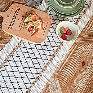 Table Runner, Boho Table Runner Cotton Linen Table Decorations, Farmhouse Table Runners with Tassels for Bohemian Wedding Bridal Shower Rustic Home Dining Table Decor (Grid-Black, 12x72)