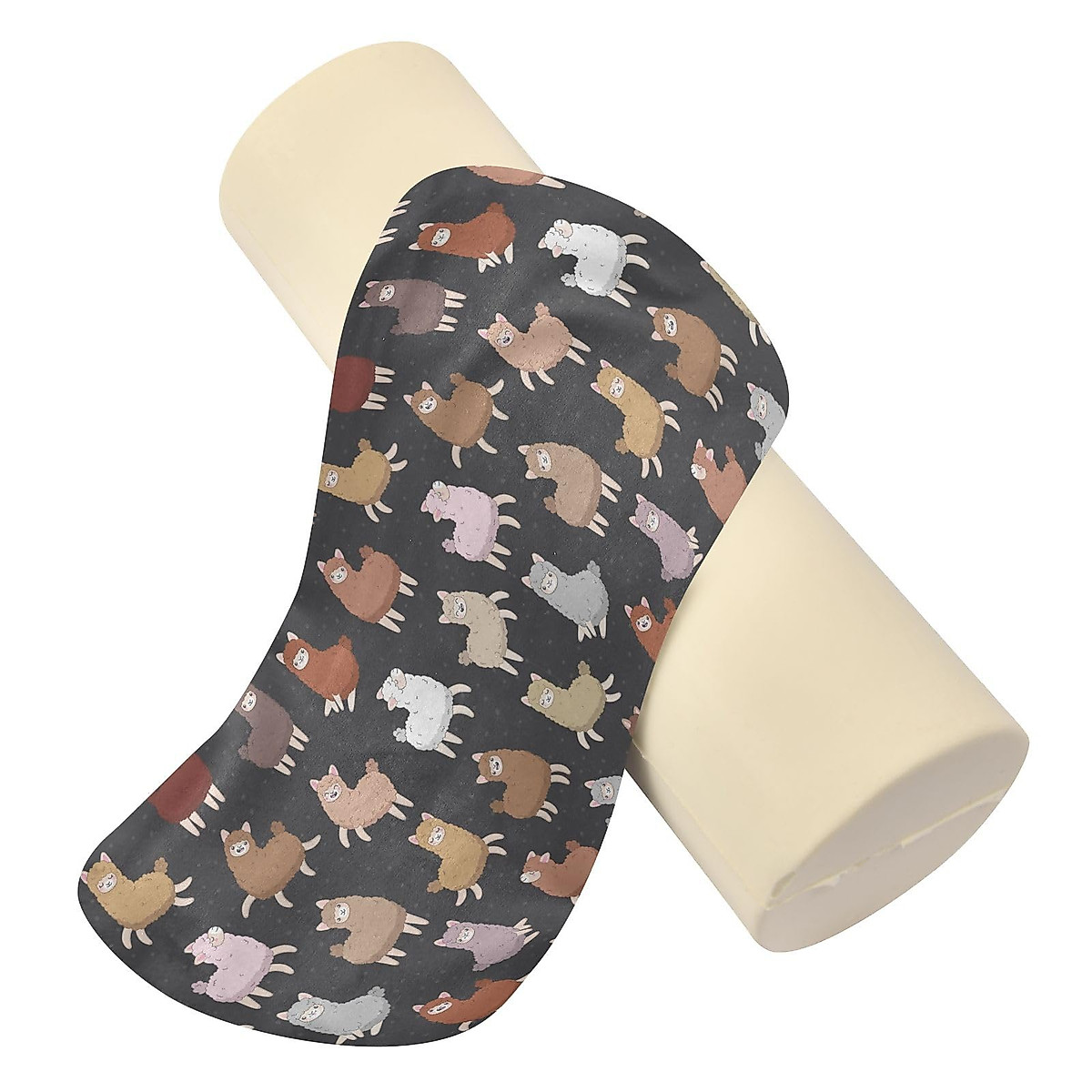 Vnurnrn Funny Llama Neck Support Pillow Round Neck Roll Bolster Cylinder Pillow Cervical Pillows Knee Pillow for Leg Knee Back Head Support for Gifts Camp Study Work