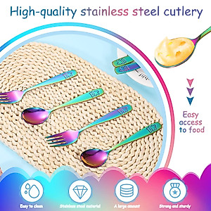 6 Pieces Stainless Steel Rainbow Kids Silverware Toddler Utensils Baby Forks and Spoons, Metal Children's Safe Flatware Kids Cutlery Set for LunchBox, 3 x Child Forks, 3 x Children Spoons
