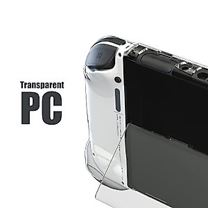 Switch OLED Protective Case, Switch OLED Hard Shell Case with Tempered Glass Screen Protector and 4 Thumb Grips