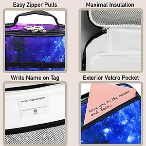 Fenrici Kids' Backpack with Lunch Box Gift Set for Boys and Girls, School Bag with Laptop Compartment and Insulated Lunch Bag, Galaxy Purple