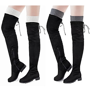 Pcavin Thigh High Socks for Women Cable Knit Over the Knee Boot Socks, Long Warm Leg Warmers Winter(White&Gray)