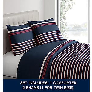 Nautica - Queen Comforter Set, Cotton Reversible Bedding with Matching Shams, Medium Weight for All Seasons (Mineola Navy, Queen)