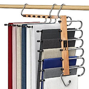 NV Wood Wardrobe Organizer Racks – Space-Saving 6-Layer Wooden Closet Hangers, Multi-Functional for Pants, Skirts, Scarves & More, 2-Pack (Horizontal & Vertical Use)