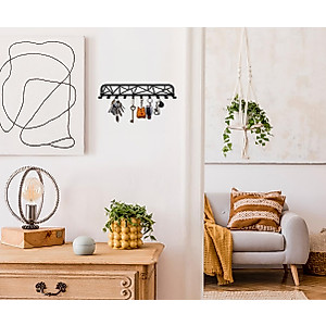 SirHoldeer Key Rack for Wall, Black Key Holder for Wall Decorative, Metal Wall Decor for Office, Hallway, Entryway, Key Hooks Hanging Keys, Small Key Hanger for Wall, Farmhouse Sweet Home Sign