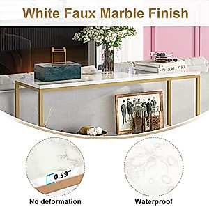 LITTLE TREE Modern Gold White Entryway Hallway Accent Console Table TV Stand with Faux Marble Veneer