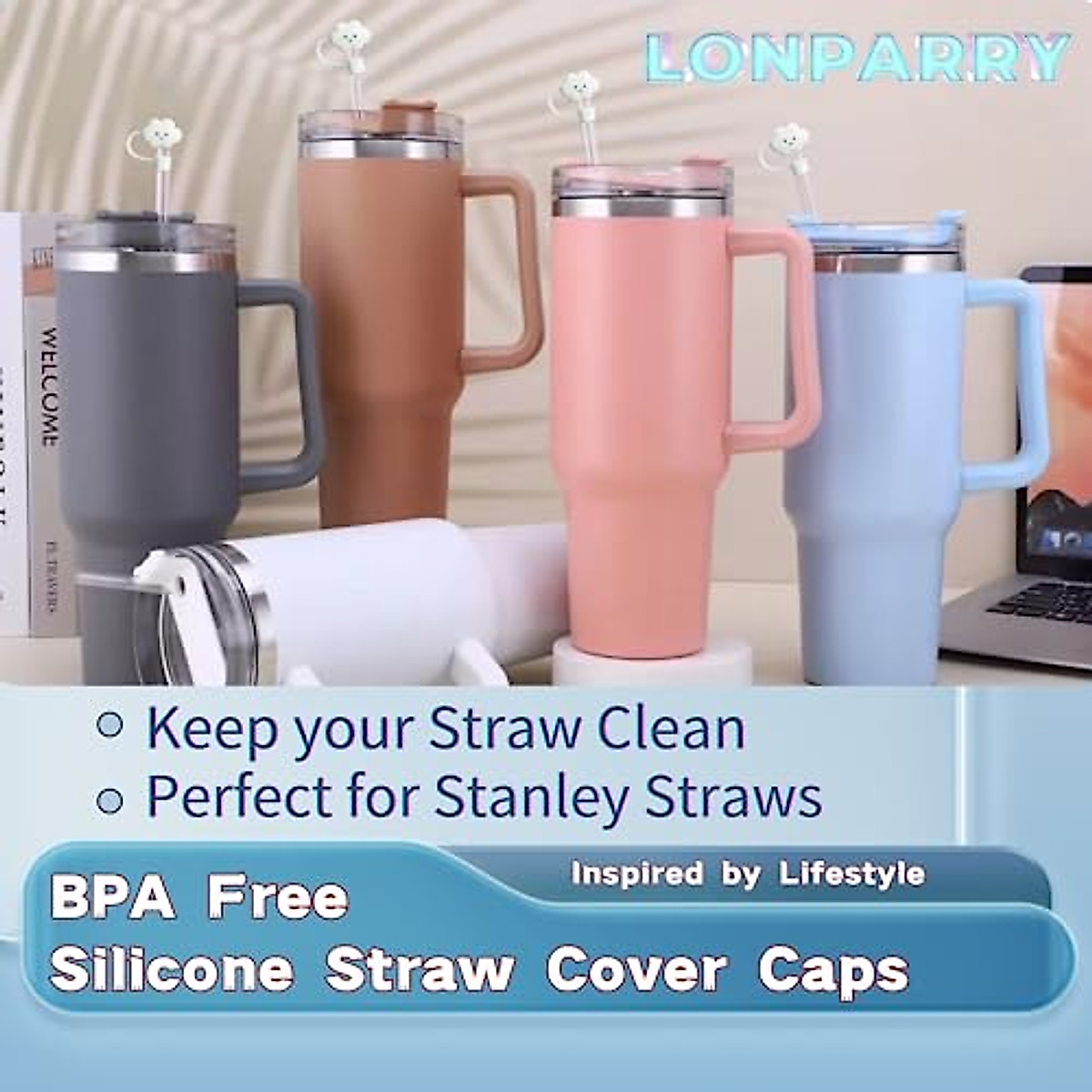 4Pcs Straw Cover Cap for Stanley 40oz Cup, Reusable Cloud Shape Straw Toppers, Food Grade Drinking Straw Tips, Silicone Straw Plugs, Anti-Dust Straw Cap for 0.4 Inch/10 MM Diameter, White