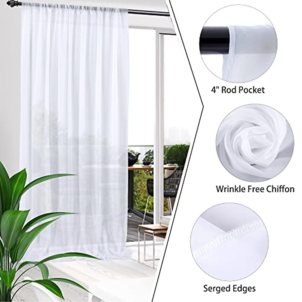 10ft x 10ft White Chiffon Backdrop Curtains, Wrinkle-Free Sheer Chiffon Fabric Curtain Drapes for Wedding Ceremony Arch Party Stage Decoration