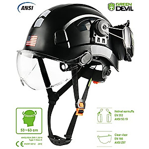 Safety Helmet Hard Hat with Visor and Ear Protection Adjustable Lightweight Vented ABS Work Helmet for Men and Women 6-Point Suspension ANSI Z89.1 Approved Ideal for Industrial & Construction