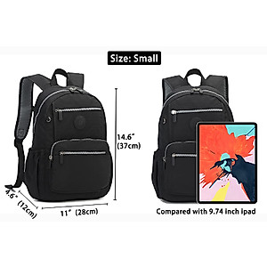 Small Nylon Backpack Casual Lightweight Daypack Backpacks for Women and Girls (Black)