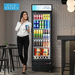 FreezLabs Glass Door Refrigerator Commercial Beverage Refrigerators with LED Light, 12 cu.ft and 5 Shelves, Display Refrigerator for Cafe Restaurant Store Bar, ETL/NSF Approved
