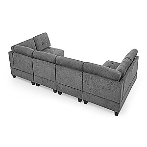 FULife Free Combination Modular Sofa Reversible Sectional Couch Oversized U Shaped Sofá Upholstery Deap Seat Sleeper Couches Bed with Storage for Living Room Spacious Space,4 Single Chairs,2 Corners