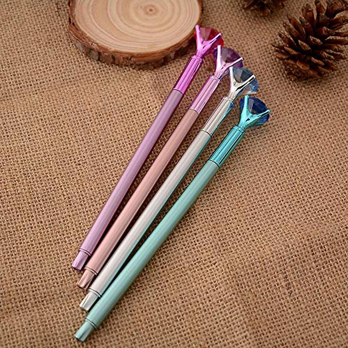 Amyzor 8pcs Kawaii Ballpoint Pen Big Gem Crystal Bling Metallic Ball Pen Gel Ink Pen Student Pens Rollerball Pens For Student Gift Stationery School Office Supplies, 0.5mm Blue Ink
