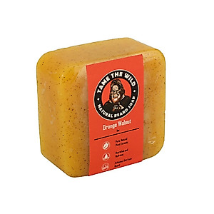 Tame the Wild Orange Walnut Beard Soap - Natural Beard Wash - Beard Shampoo & Conditioner - Mens Exfoliating Face & Body Scrub - Made of Shea Butter & Coconut Oil - 1 5oz Bar - Father's Day Gift