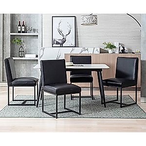 Lei Yu Shunzhi Upholstered Dining Chairs Set of 4 with Black Metal Frame Leg, PU Leather Mid Century Modern Side Chairs Armless Pu Leather Black & Black Leg 4PCS - Pu Leather