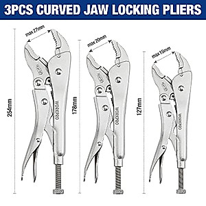 WORKPRO 5-Piece Locking Pliers Set, Pliers Tool Set, Vice Grips with Chrome-vanadium Steel, 5/7/10 inch Curved Jaw Pliers, 6.5/9 inch Long Nose Pliers