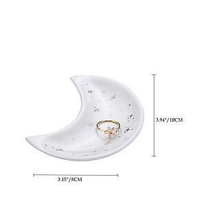 JAMEND CLXP Small Moon Jewelry Tray, Shining Stars Engagement Ring Tray, White Ring Dish for Women Girls in Vanity Bathroom. Decorative Trinket Tray for Organizing Necklace Earrings Keys, Ceramic.