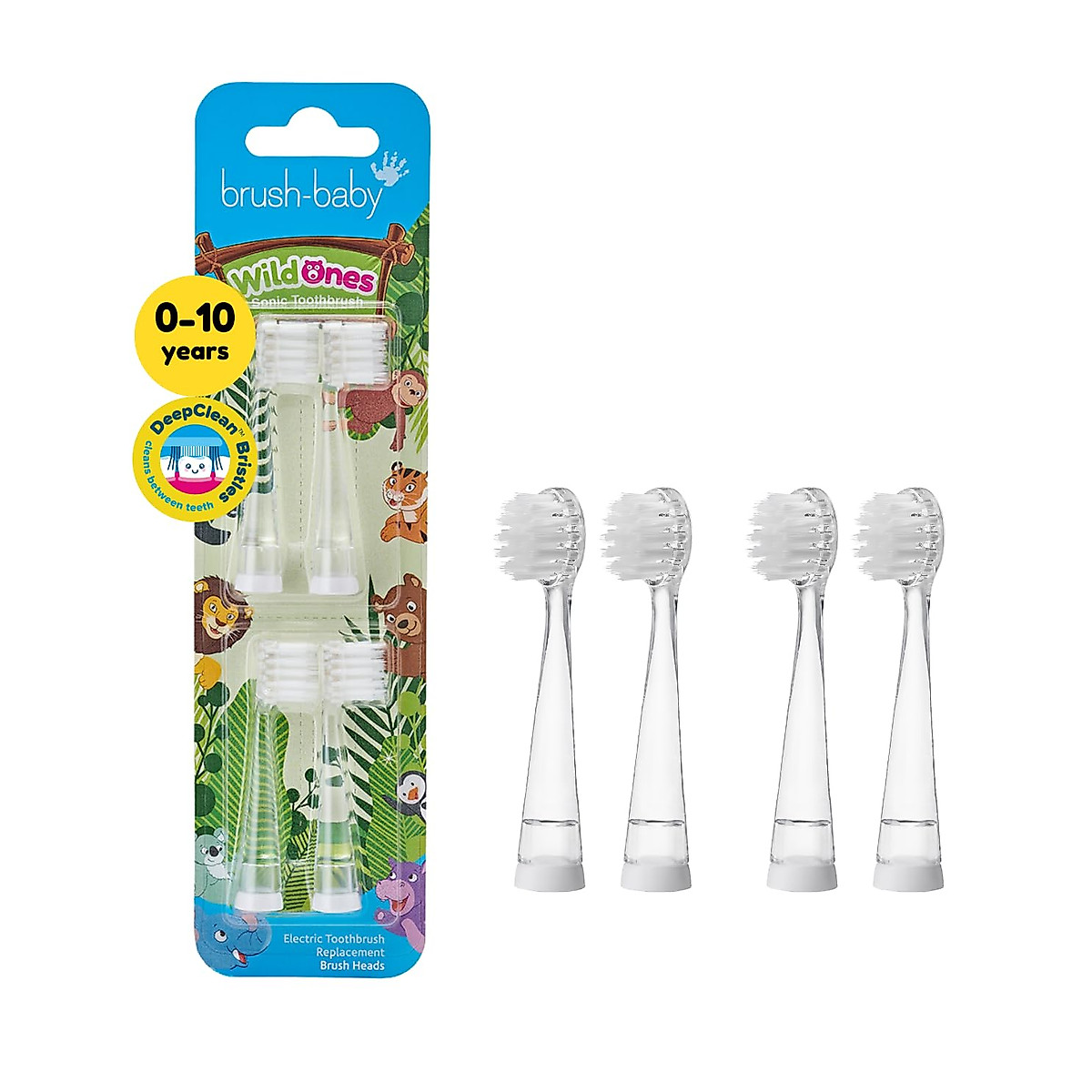 Brush-Baby WildOnes Replacement Brush Heads (for Ages 0-10 Years) Pack of 4 - Only Compatible with Wildones Toothbrushes