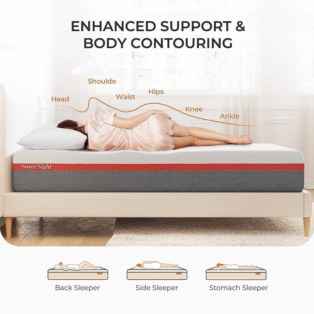 Sweetnight Queen Mattress, 10 Inch Gel Memory Foam Mattress for Staying Cool & Pressure Relief, Flippable Mattress Fit for Different Firmness Preference, Clarity, Gray