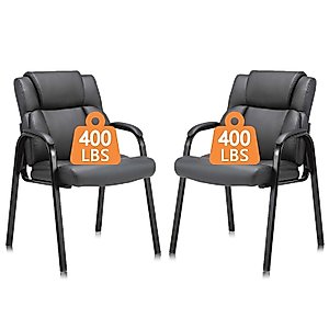 CLATINA Heavy Duty Guest Chair with Padded Armrests, Executive Leather Soft Reception Chair 400lbs Capacity for Office Conference Waiting Meeting Room, Black (2 Pack)