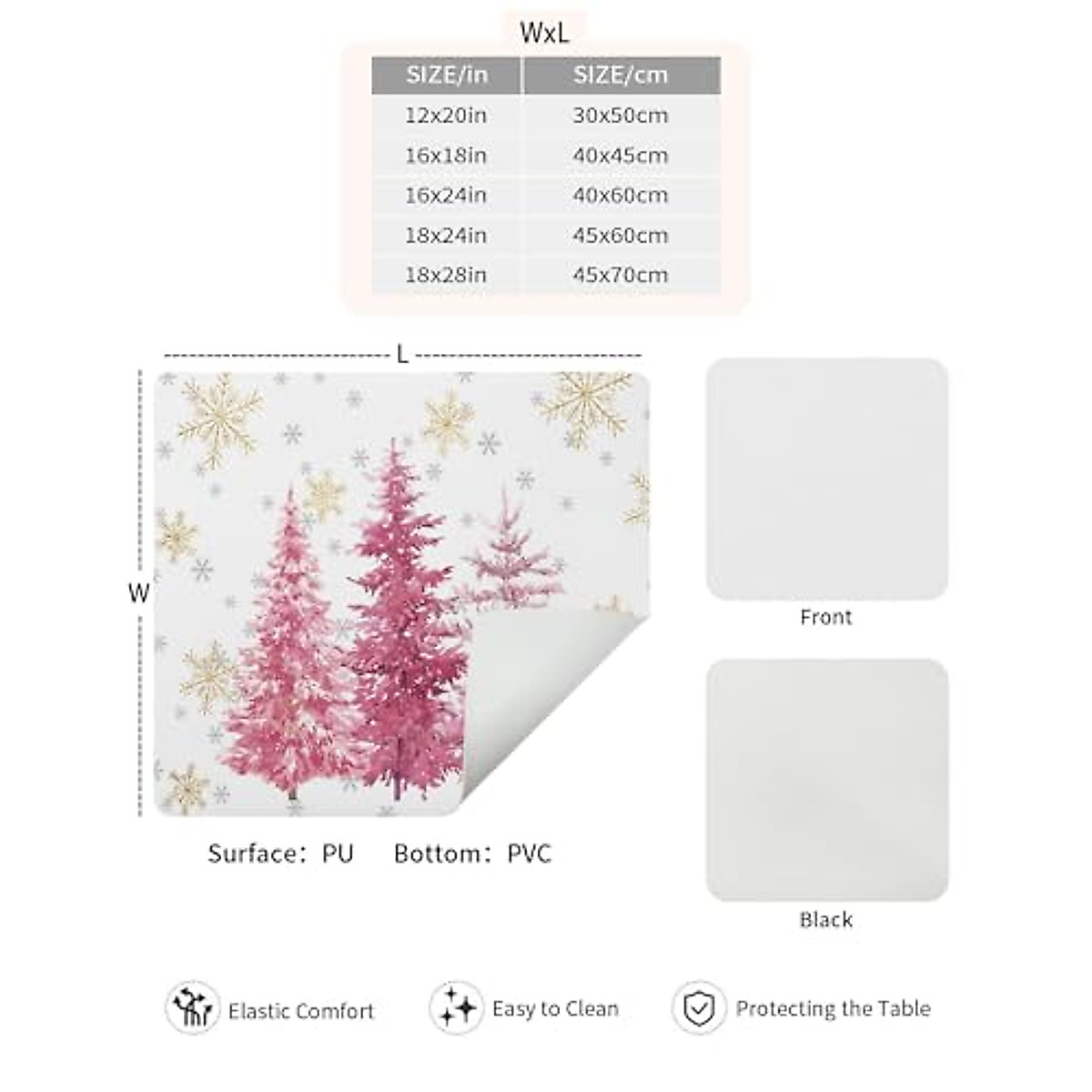 Coffee Mat for Counter, Pink Christmas Xmas Tree Golden Snowflake Absorbent Hide Stain Coffee Bar Mat, Non-slip Coffee Bar Accessories Kitchen Drying Mat Fit Under Coffee Maker Espresso Machine