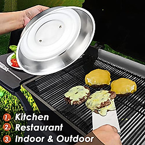 HaSteeL Cheese Melting Dome Set of 2, 12 Inch Round Basting Cover Metal Steam Cover, Stainless Steel Griddle Accessories for Flat Top Grill/Outdoor BBQ/Kitchen Cooking