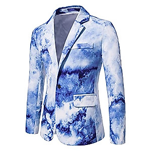 B-38 Royal Blue Tie Dye Work Office Blazer Uniform Outerwear for Man Winter Fall Floral Graphic Blazer Coats Man Button 2024 Clothes Country Concert Y2K K5 XXL