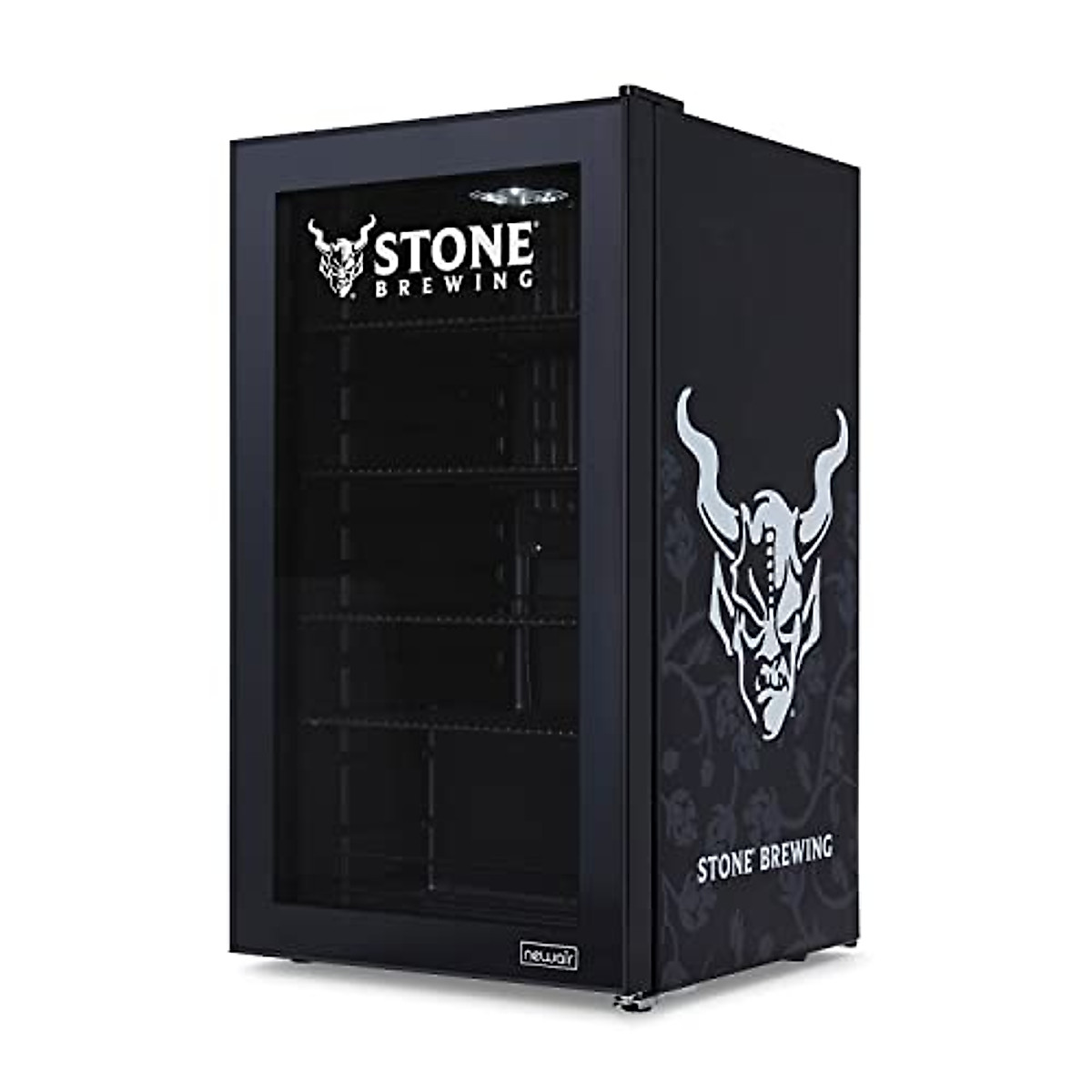 NewAir Beverage Refrigerator Cooler with 126 Can Capacity - Mini Bar Beer Fridge with Right Hinge Glass Door - Cools to 37F - Stone Brewing