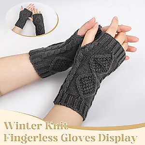 Justay Women Winter Warm Knit Fingerless Gloves Hand Crochet Thumbhole Arm Warmers Mittens