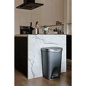 Umbra Brim 13 Gallon Trash Can with Lid - Large Kitchen Garbage Can with Stainless Steel Foot Pedal, Stylish and Durable, Silver/Nickel