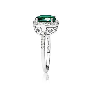 Ice Gems Sterling Silver Simulated Emerald and Cubic Zirconia Round Halo Ring, Size 8