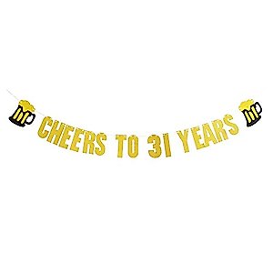 Cheers 31th Birthday Decorations,God Glitter 31 Birthday and 31 Anniversary Party Decorations,Cheers to 31 Years Bunting Banner.