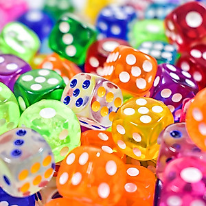 DAGONGREN 100 Pieces 12MM Small 6 Sided Dice Set Translucent Colors Dice, with Black Pouch for Board Game