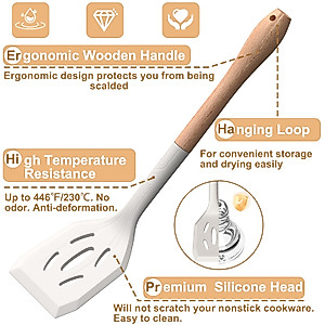 Kitchen Utensils Set- 13 Pcs Cooking Utensils with Tongs, Spoon Spatula &Turner Made of Heat Resistant Food Grade Silicone and Wooden Handles Kitchen Gadgets Tools Set for Nonstick Cookware (White)
