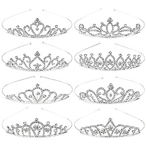 Cinaci 8 Pack Silver Metal Sparkly Glitter Rhinestone Crown Headbands Wedding Prom Birthday Party Princess Hair Tiaras Clasps Accessories for Kids Girls Teens Women Brides