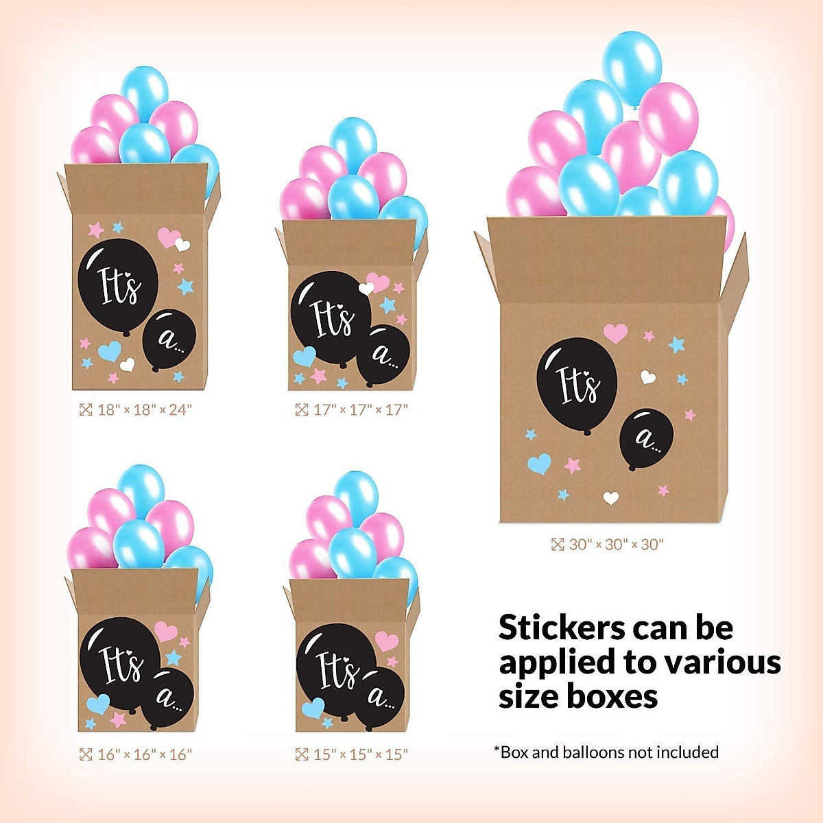 Gender Reveal Box Sticker Kit - Decorate Your Own Balloon Box - ONLY Stickers - No Box - Use with Gender Reveal Balloon - Great for Baby Shower Party or as Decorations