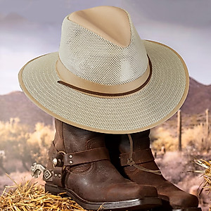 Henschel Aussie Mesh Breezer Hat - Packable Sun Protection for Outdoor Activities. Ideal for Hiking, Fishing & Camping. (US, Alpha, Medium, Khaki)