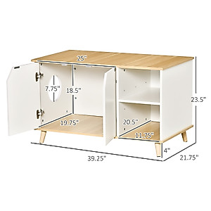 PawHut Wooden Cat Litter Box Enclosure, Hidden Cat Washroom, Kitty End Table, Furniture Style with Double Doors & Adjustable Storage Shelf, Oak