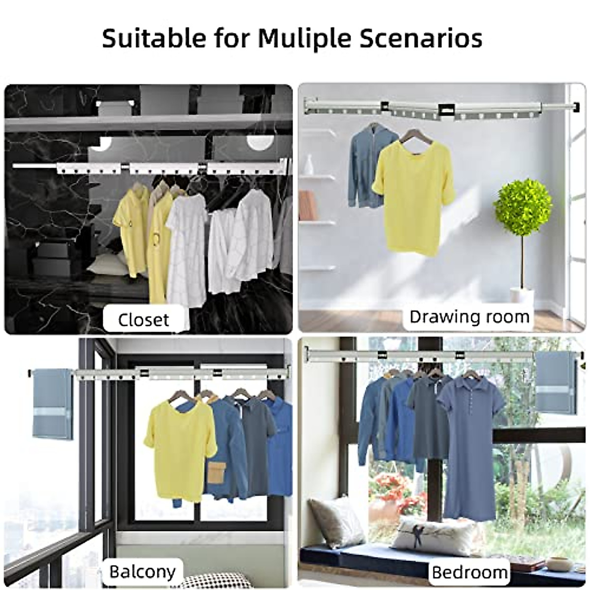 Kelisiting Drying Rack Clothing,Laundry Drying Rack Wall Mounted Clothes Hanger Rack,Retractable Clothes Drying Rack,Space Saver,Collapsible(Tri-Fold),for Laundry Room Organization,Decor