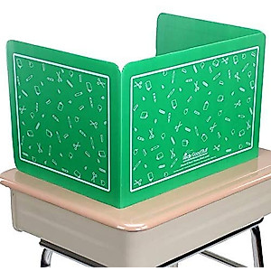 Really Good Stuff Plastic Privacy Shields for Student Desks – Set of 6 - Standard - Study Carrel Reduces Distractions - Keep Eyes from Wandering During Tests, Green with School Supplies Pattern